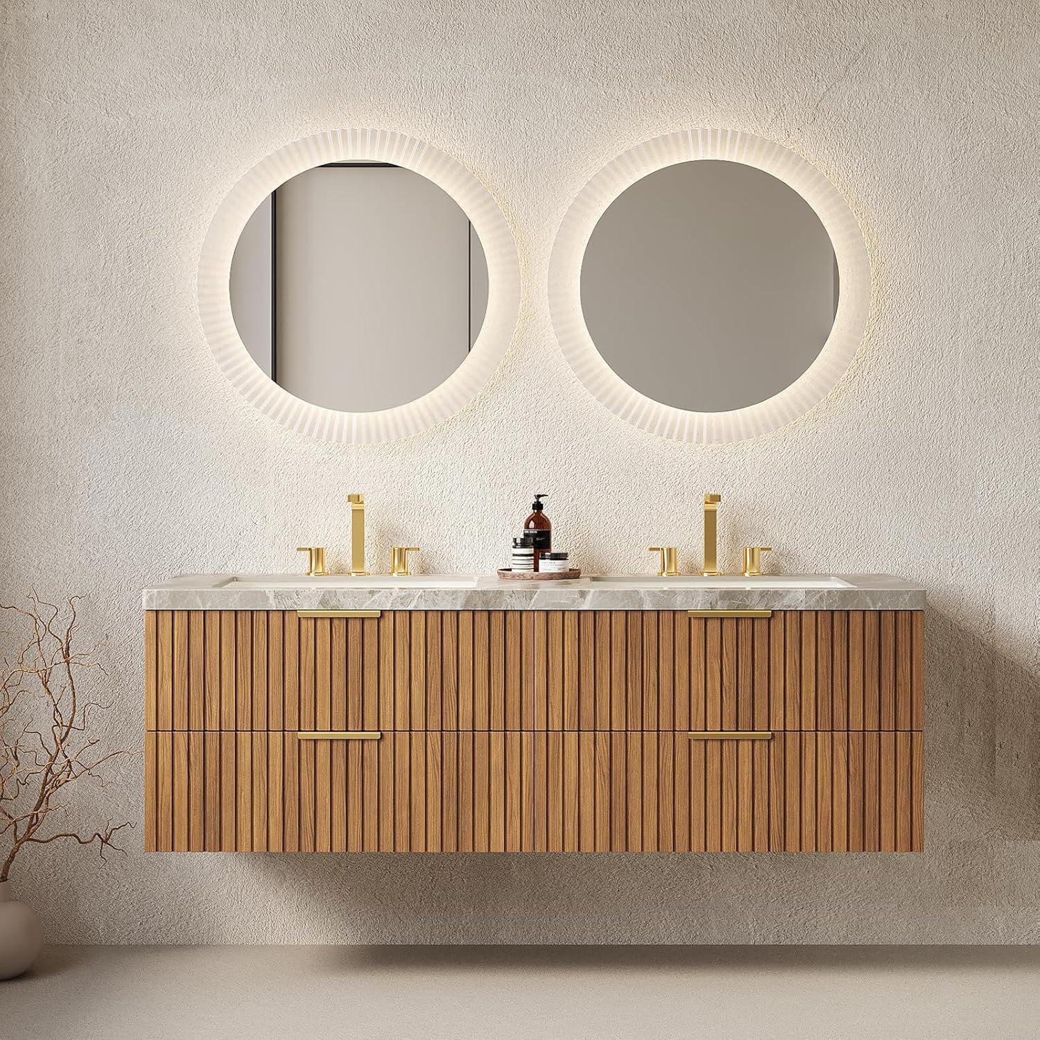 Ivy Bronx 60"Floating Bathroom Vanity with Double Sink, Wall-Mounted Bathroom with 4 Drawers,Pre ...